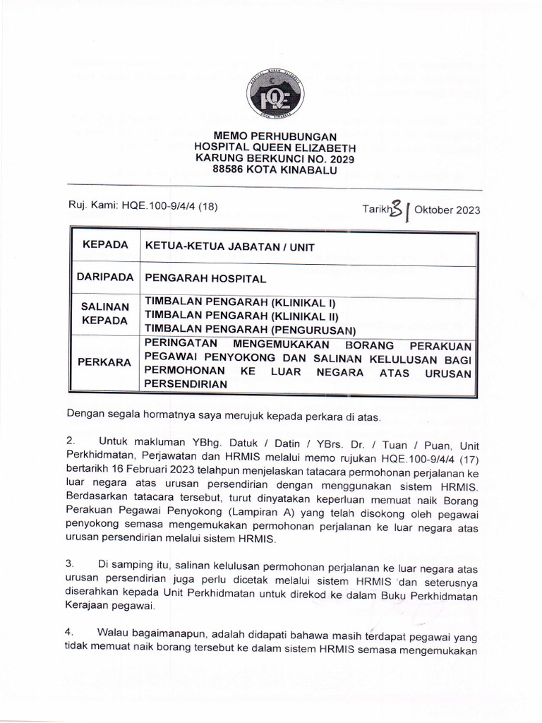 Memo - Peringatan Mengemukakan Borang Perakuan Pegawai Penyokong Dan ...