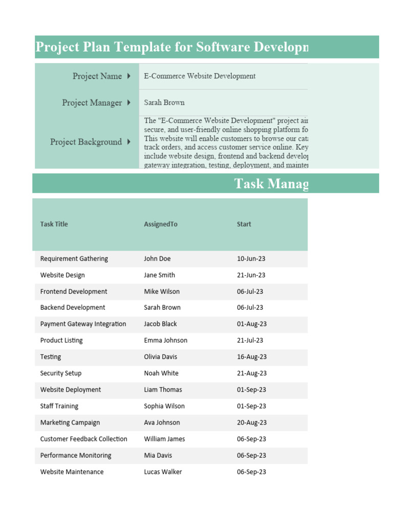Project Plan Template For Software Development | PDF | Microsoft Excel | Download
