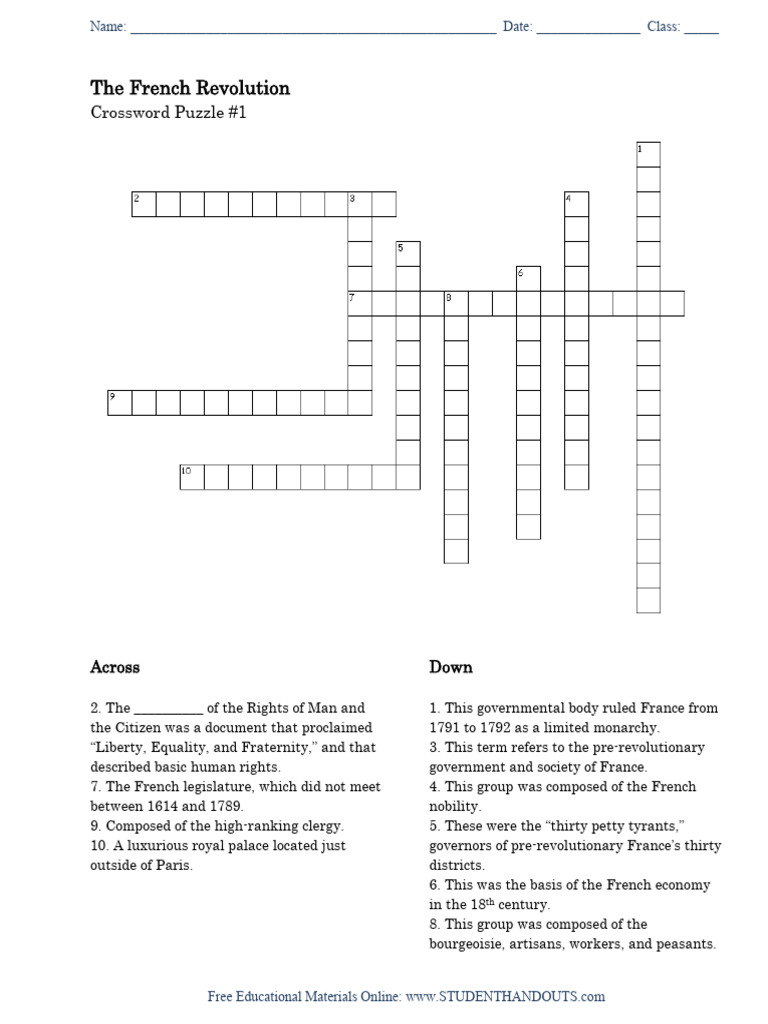 French Revolution Crossword Puzzle | PDF | Politics