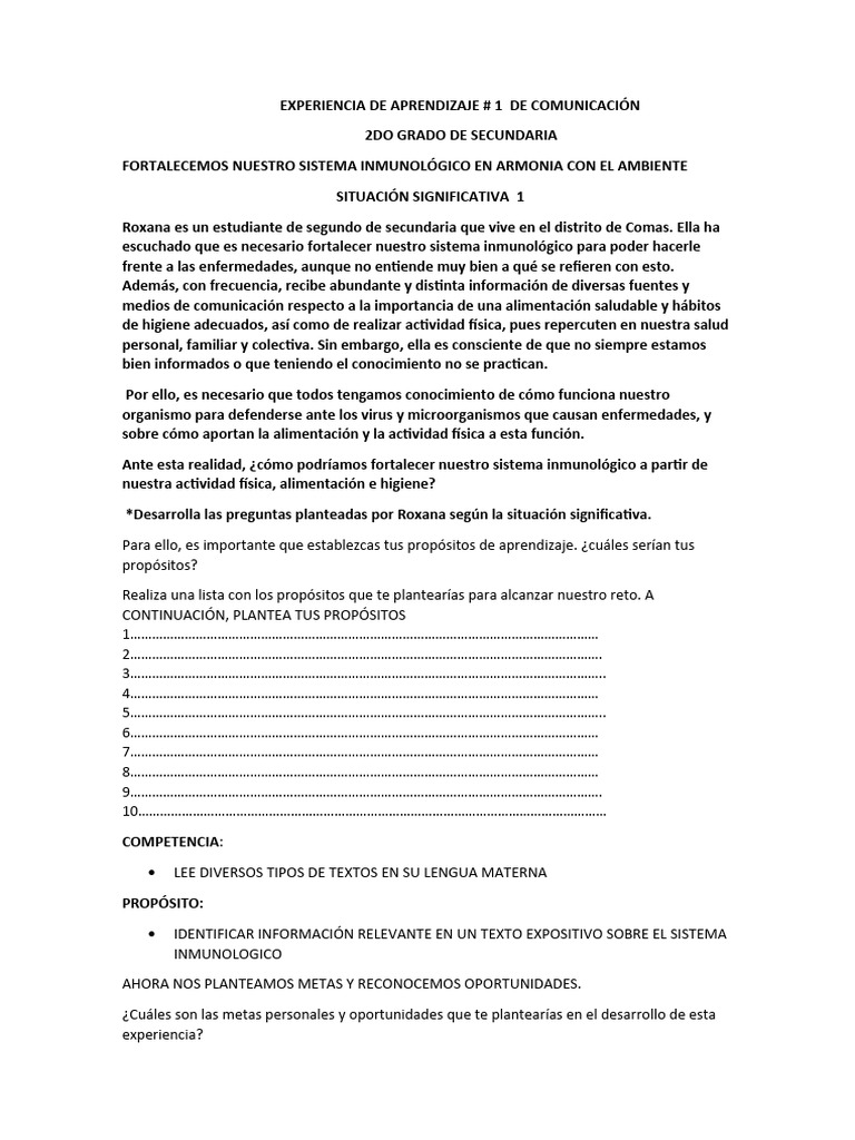 Experiencia De Aprendizaje 1 Y 2 De Promocion Guiada De 2do Grado De