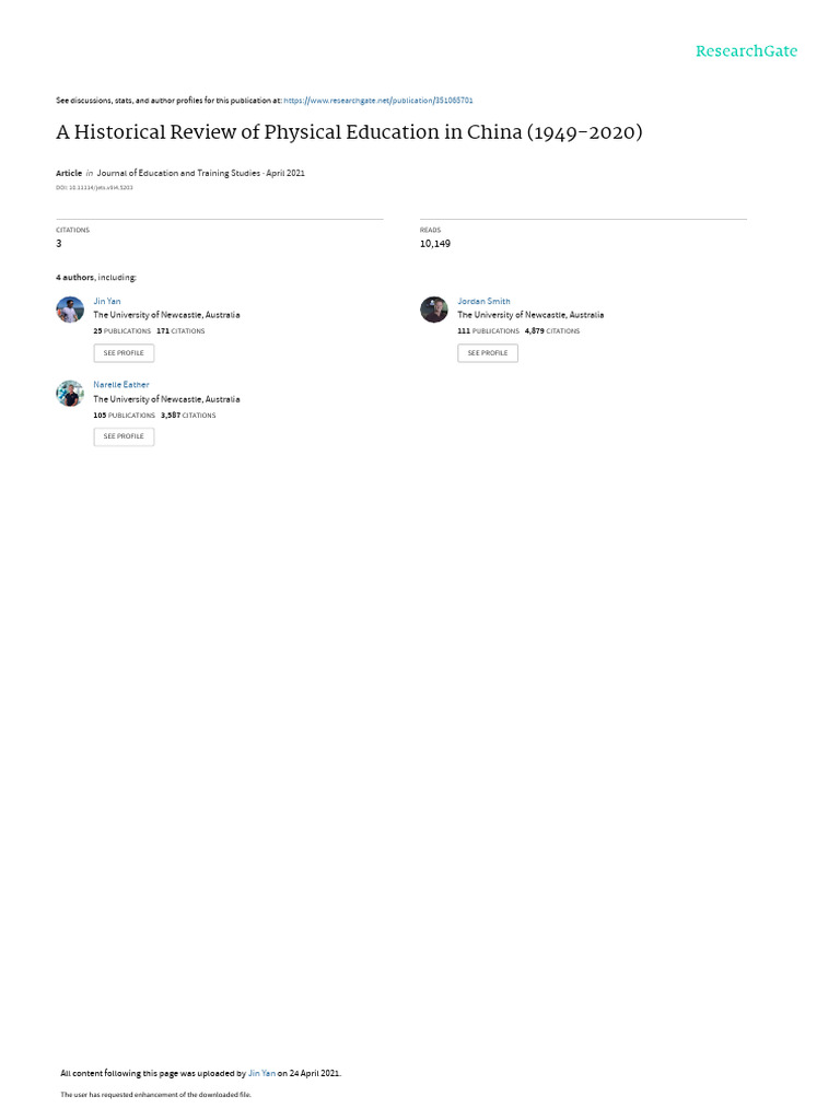 A Historical Review of Physical Education in China (1949-2020) | PDF ...