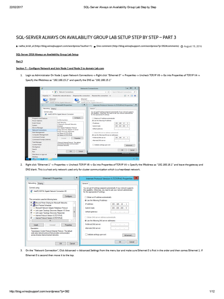 Sql Server Always On Availability Group Lab Step By Step3 Pdf Microsoft Sql Server
