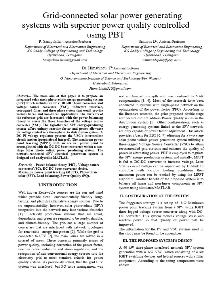 Grid-Connected Solar Power Generating Systems With Superior Power ... Grid-Connected Solar Power Generating Systems With Superior Power ...