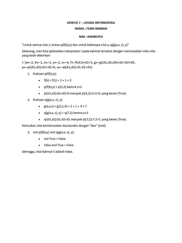 DISKUSI 7 - Logika Informatika | PDF