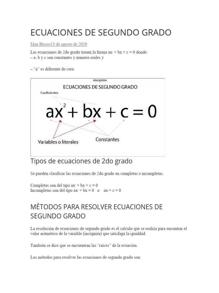Ecuaciones de Segundo Grado | PDF | Ecuaciones | Ecuación cuadrática