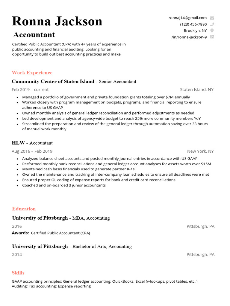 CPA Resume: Ronna Jackson | PDF | Accounting | Balance Sheet