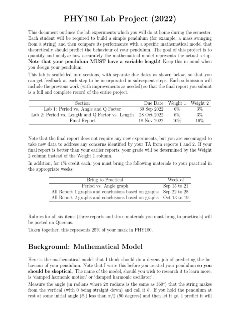 Pendulum Project 2022 | PDF | Uncertainty | Power Law