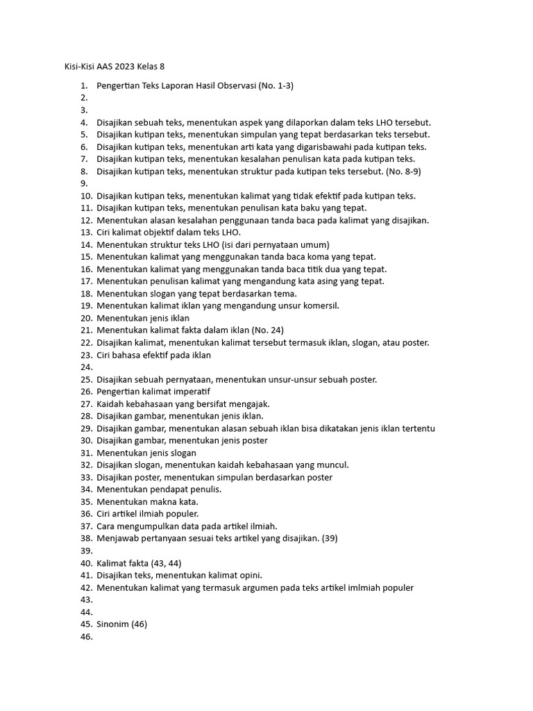 Kisi-Kisi AAS 23-24 Kls 8 | PDF