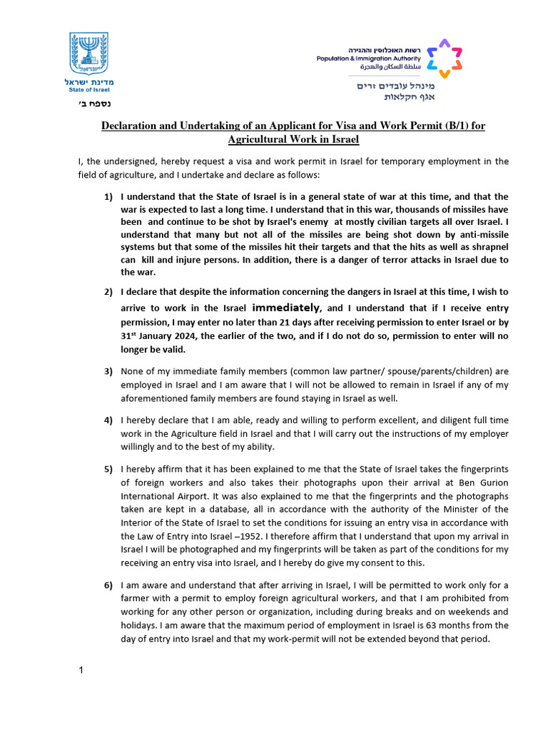 Declaration For Agricultural Workers | PDF | Travel Visa | Justice
