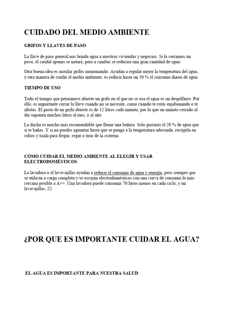 Cómo ahorrar agua y cuidar el medio ambiente | PDF | Agua | Nutrientes