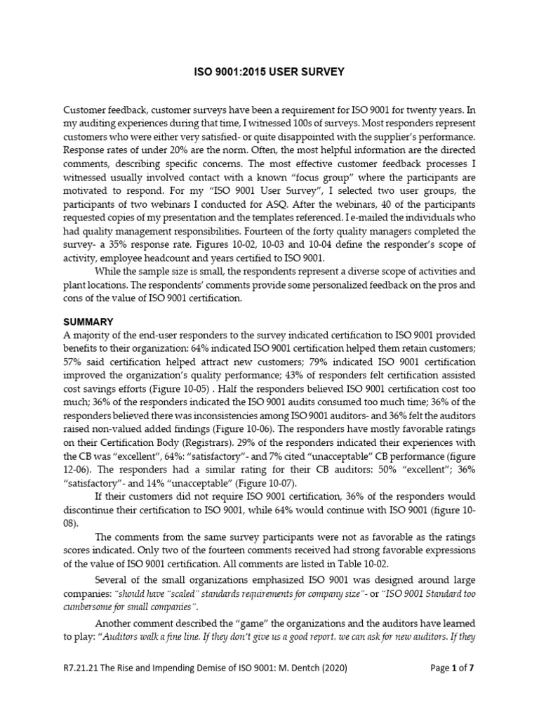 End User Survey ISO 9001 REV 7.21.21 | Download Free PDF | Iso 9000 ...