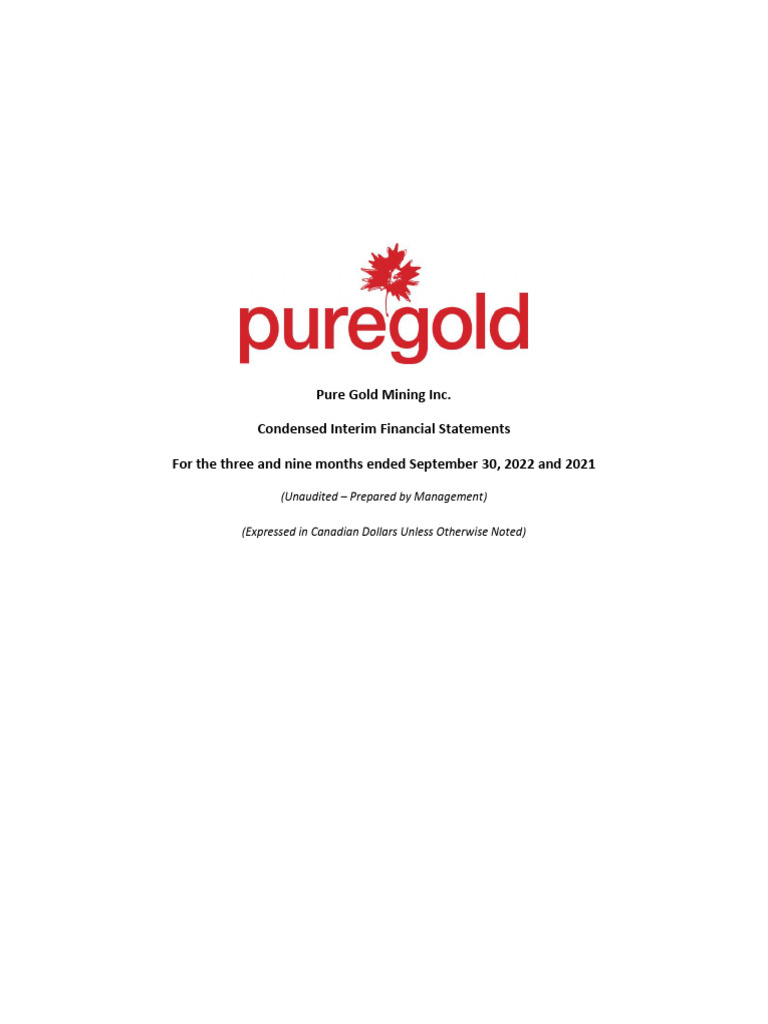Pure Gold Mining CFS Q3 09302022 | PDF | International Financial ...