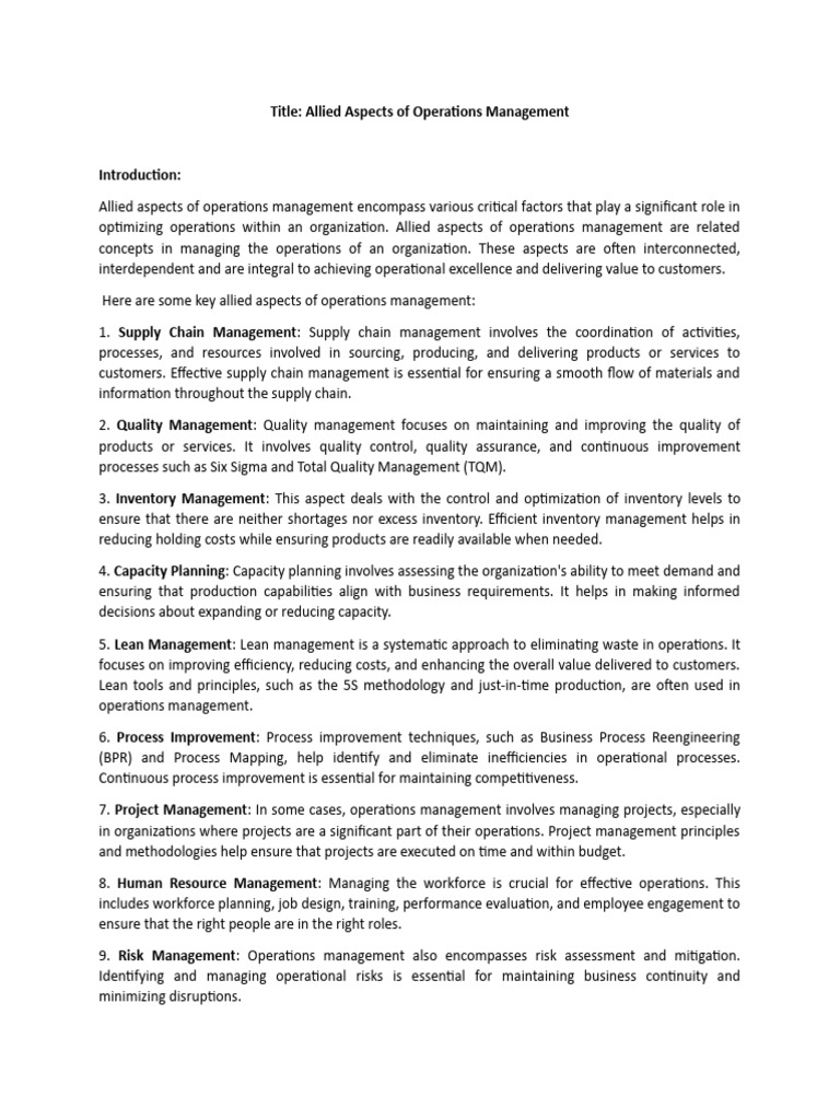 Key Aspects of Operations Management | PDF | Lean Manufacturing ...
