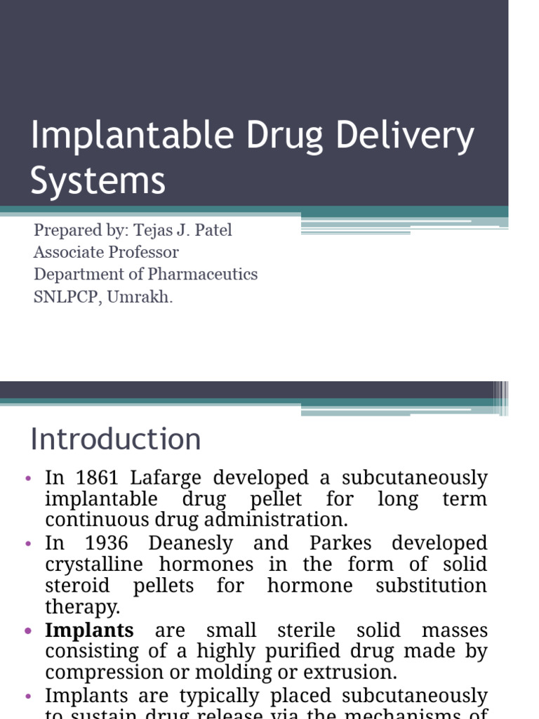 2.2 Implantable Drug Delivery Systems | PDF | Osmosis | Implant (Medicine)