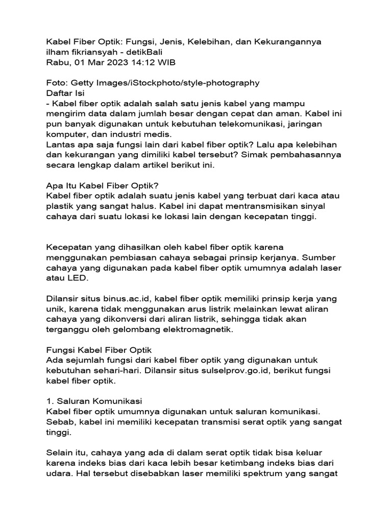 Kabel Fiber Optik | PDF