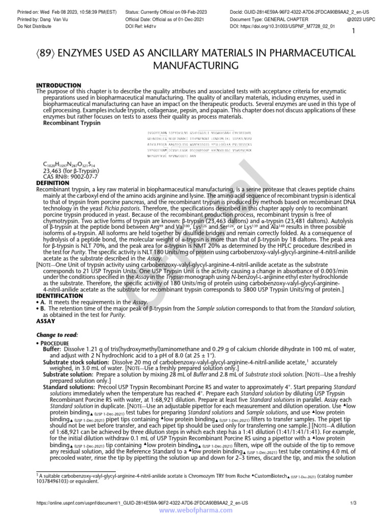 〈89〉 Enzymes Used as Ancillary Materials in Pharmaceutical ...