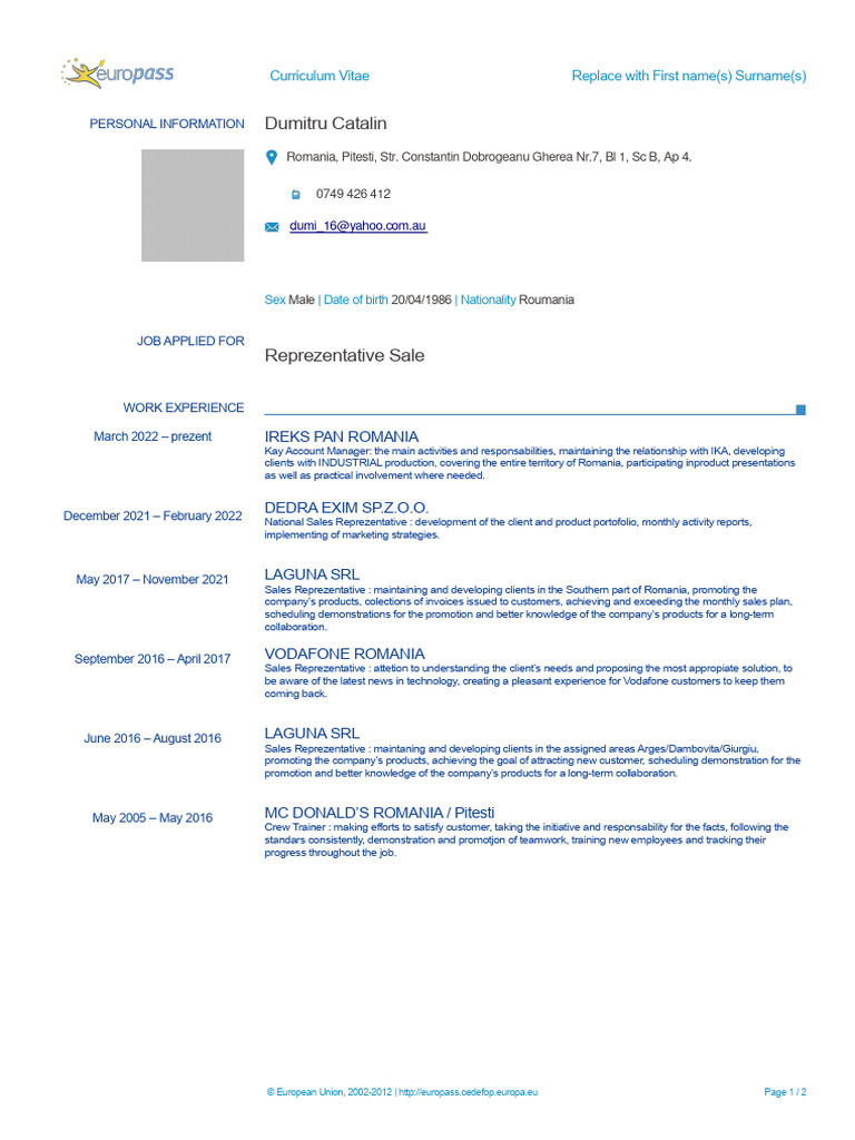Europass CV Template | PDF