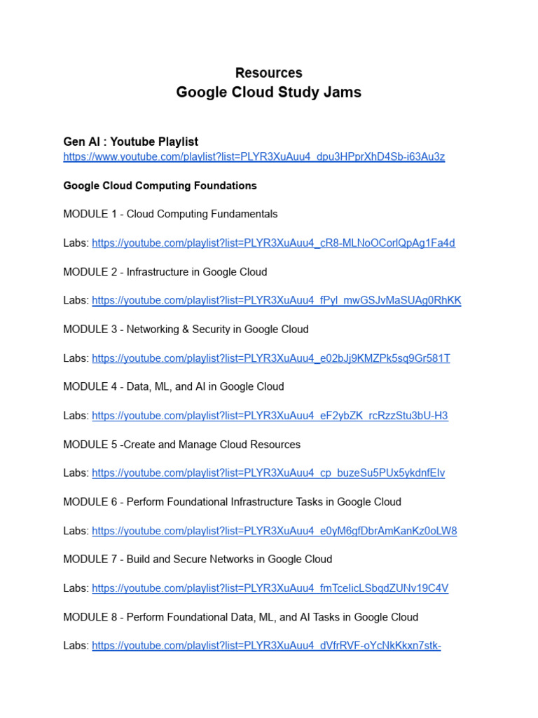 Resources - Google Cloud Study Jams | PDF