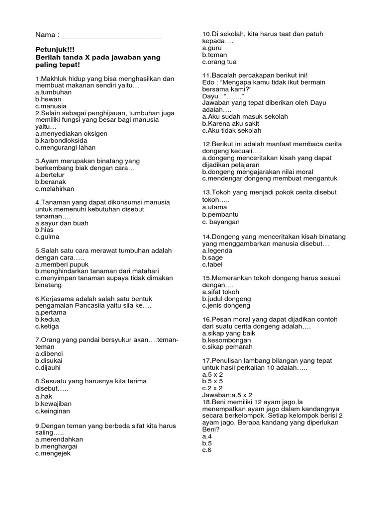 Soal PTS Tema 2 Kelas 3 | PDF
