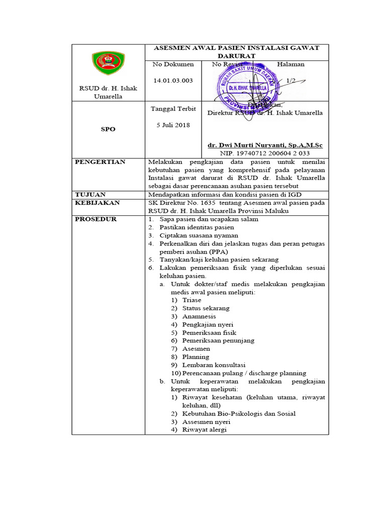 AP 1.c. SPO ASESMEN PASIEN IGD.. | PDF