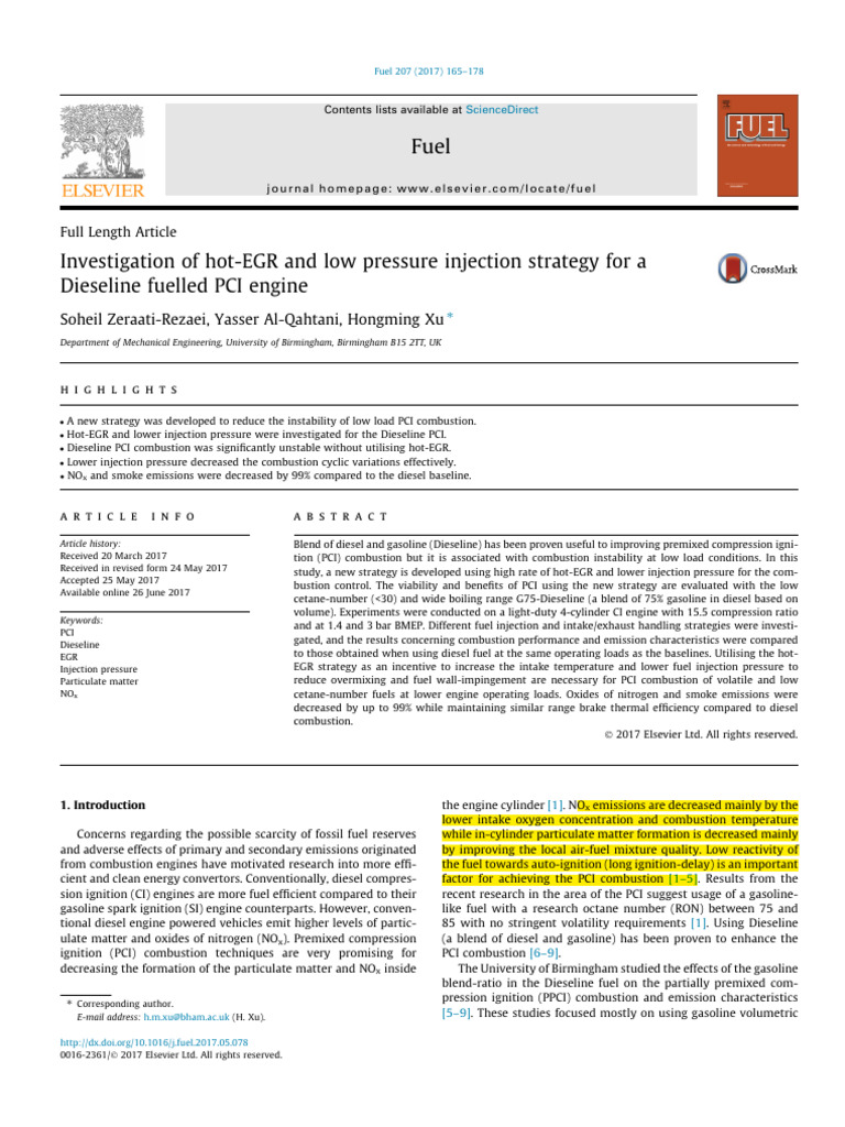 Investigation of Hot-EGR and Low Pressure Injection Strategy For A | PDF | Diesel Engine ...
