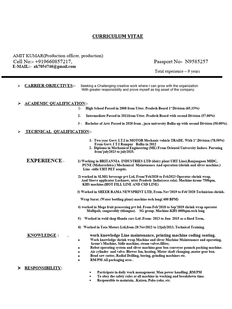 Amit Production Officer Brit | PDF | Machines | Mechanical Engineering