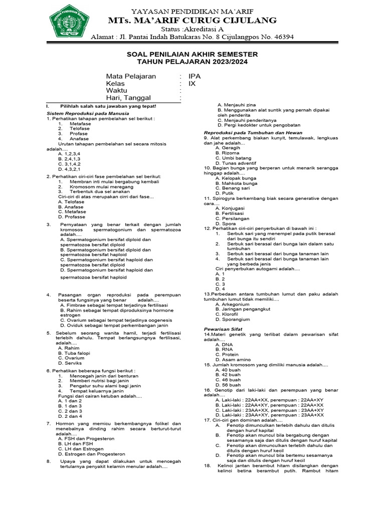 SOAL PAS IPA KELAS 9 Tanpa Titik | PDF