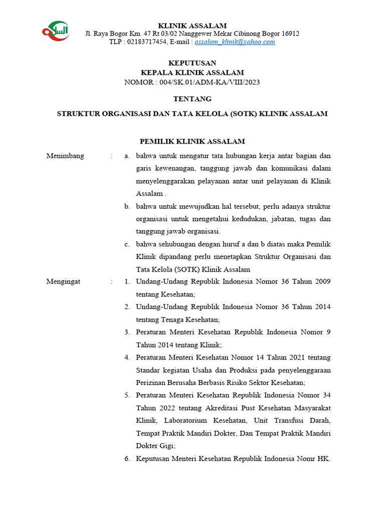 Fix SK Struktur Organisasi + Uraian Tugas, Tanggung Jawab, Dan Wewenang | PDF