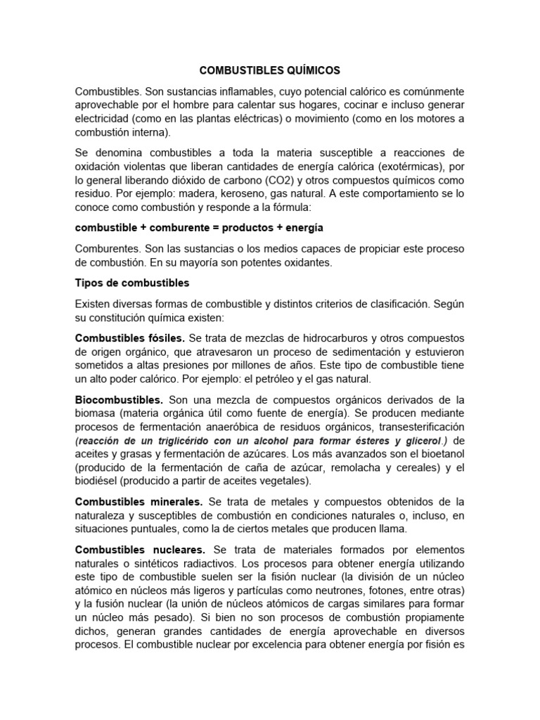 Combustibles Químicos | PDF | Combustibles | La energía nuclear