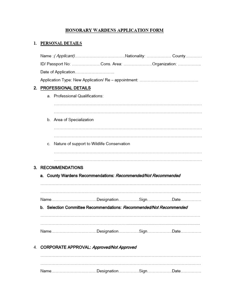 Honorary Wardens Application Form | PDF