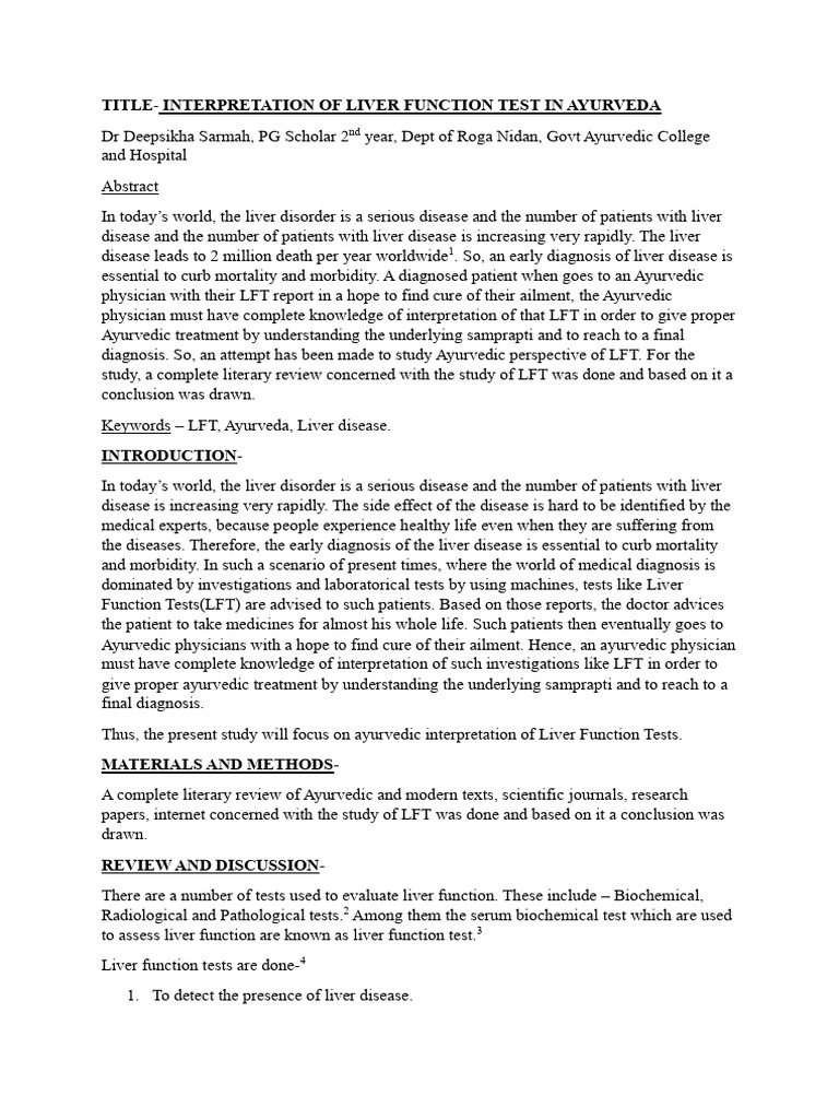 Interpretation of Liver Function Test in Ayurveda-2 | PDF | Alanine ...