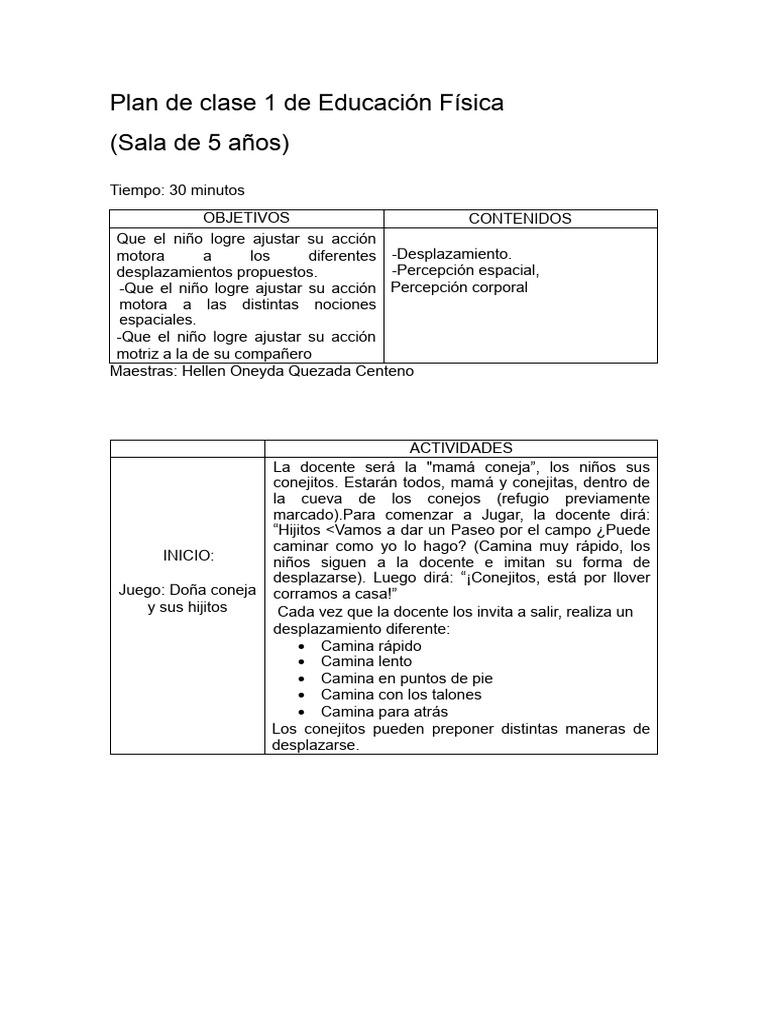 Plan de Clase 1 de Educación Física | PDF