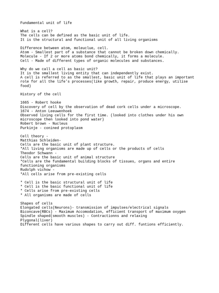 Fundamental Unit of Life | PDF