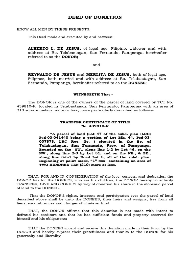 DEED of DONATION Ebreojklxfhdgh | Download Free PDF | Notary Public ...