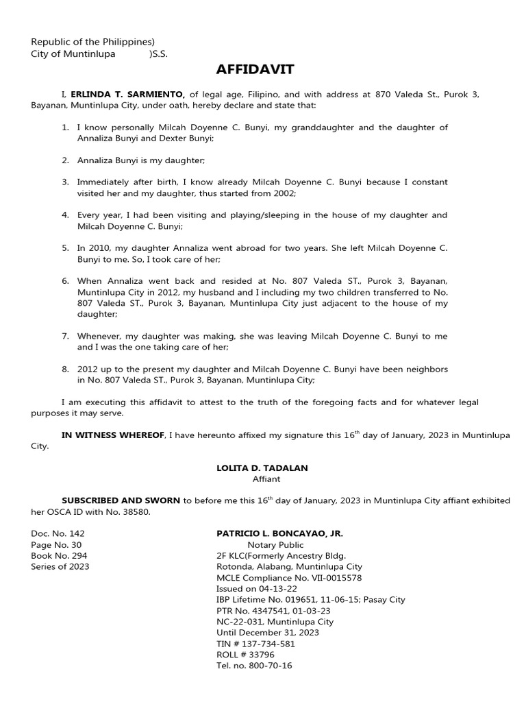 Affidavit 2 | PDF | Affidavit | Notary Public