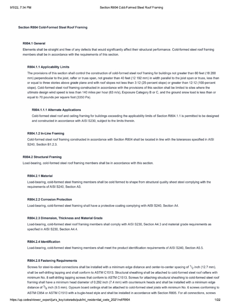 Section R804 Cold-Formed Steel Roof Framing | PDF