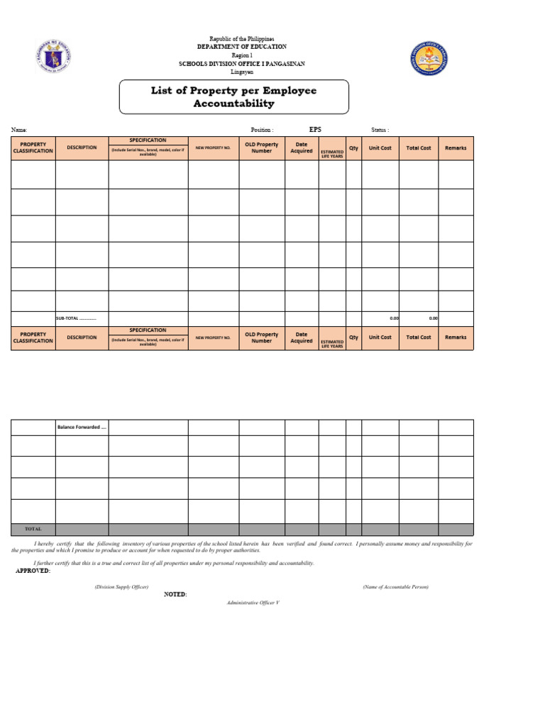 List of Property Per Employee Accountability LPEA | PDF | Business ...