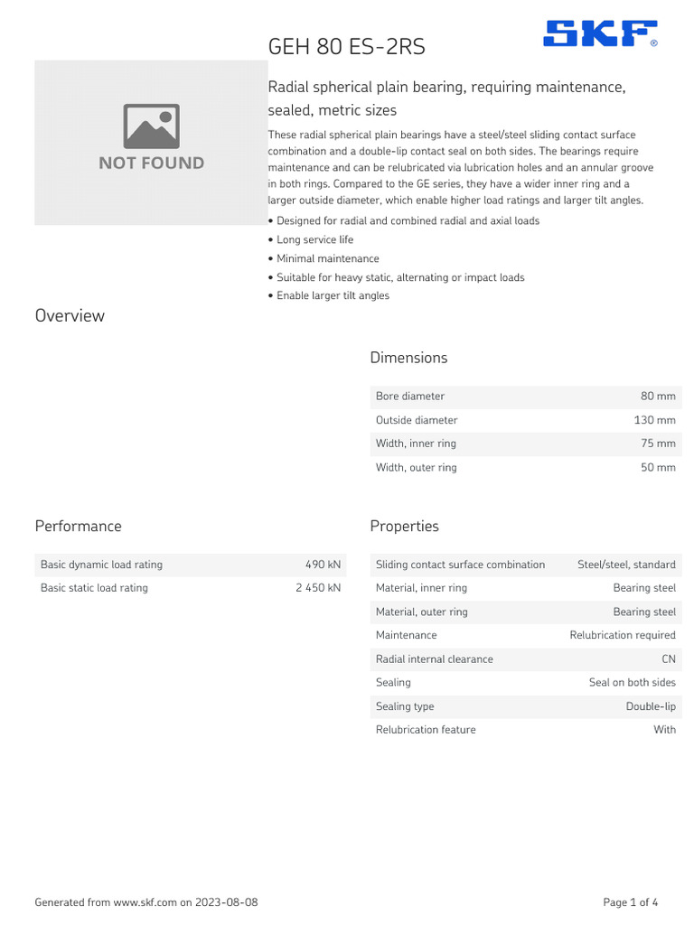 SKF GEH 80 ES-2RS Specification | PDF | License | Bearing (Mechanical)