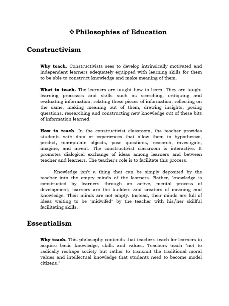 Philosophies of Education | PDF | Pragmatism | Constructivism ...