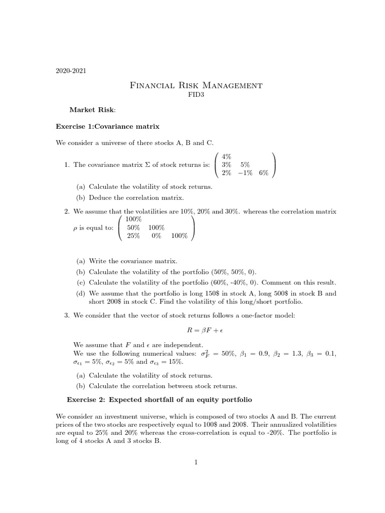 Exercice FRM | PDF | Value At Risk | Financial Risk