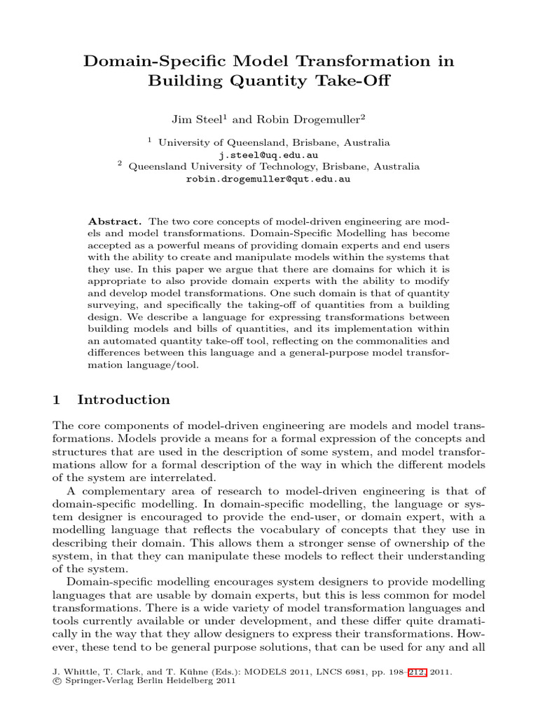 Domain-Specific Model Transformation in Building Quantity Take-Off | PDF | Computing | Systems ...