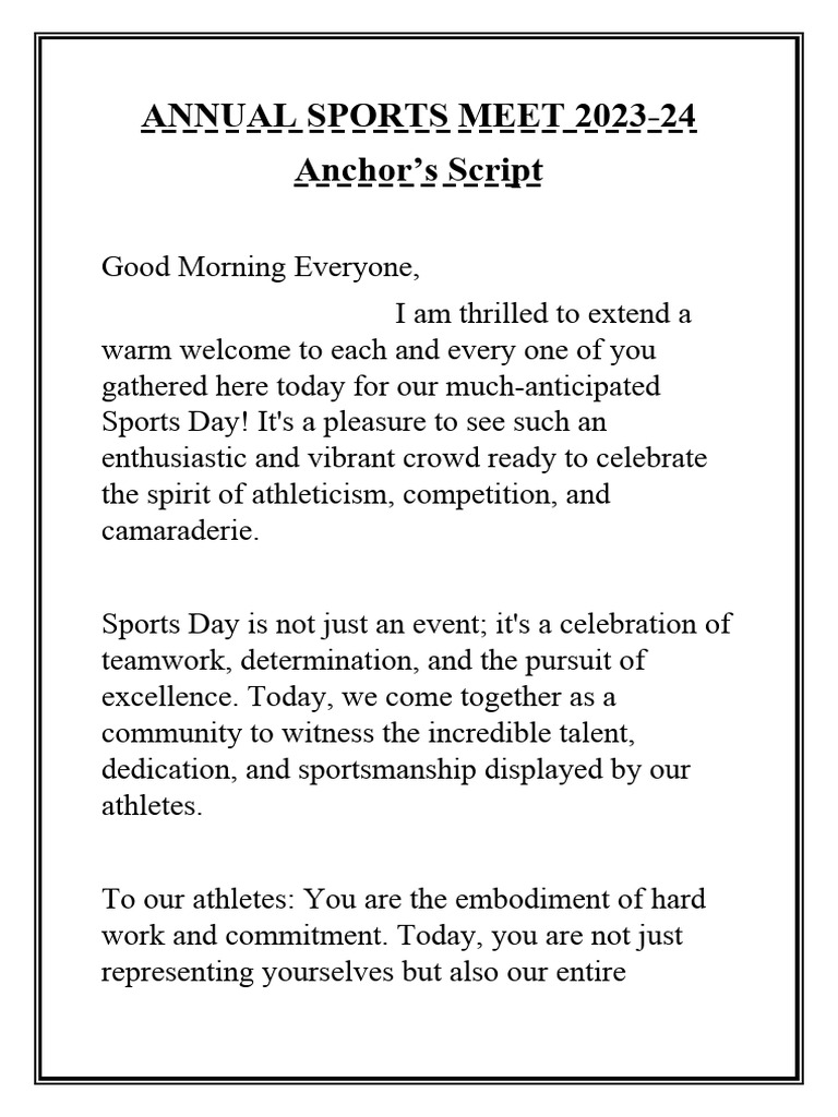 Annual Sports Meet Anchor 2023-24 | PDF