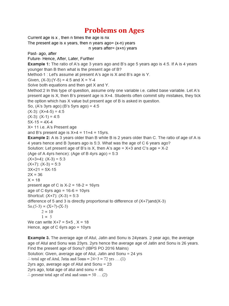 Problems On Ages | PDF | Mathematics | Mathematical Objects