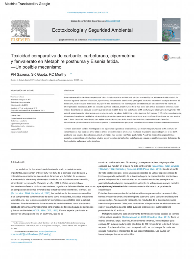 Toxicidad Comparativa de Carbarilo Carbofurano Cipermetrina y ...