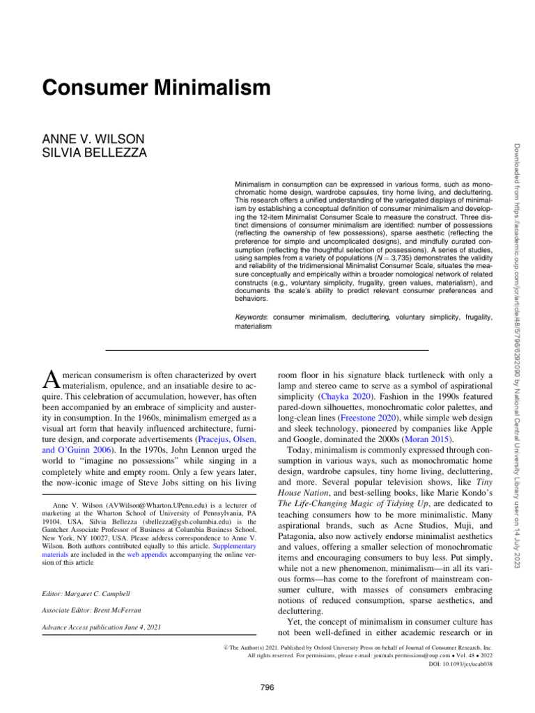 Understanding Consumer Minimalism | PDF | Minimalism | Consumerism
