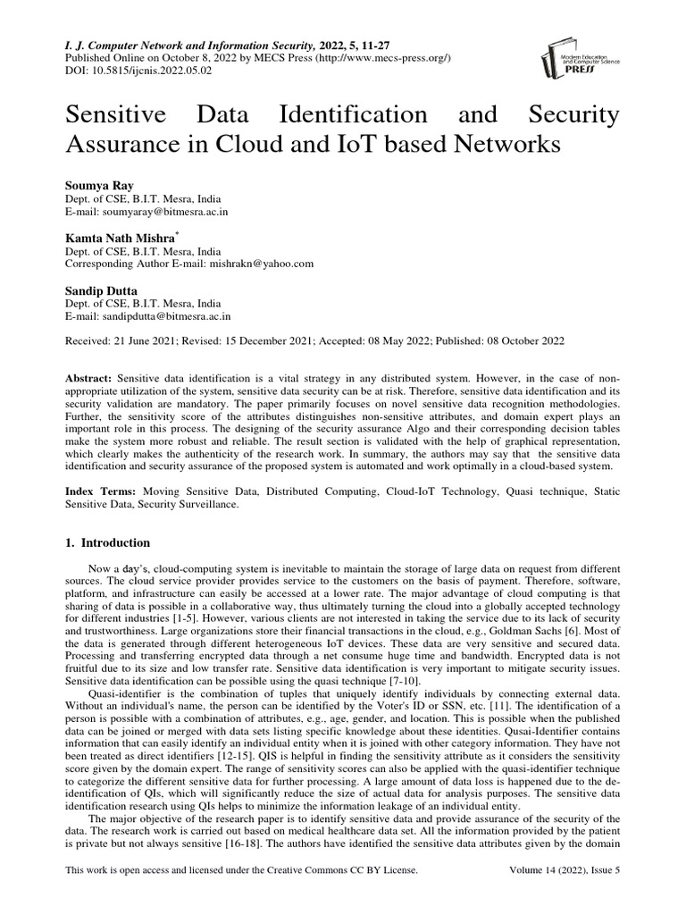 IJCNIS-V14-N5-2 + Published Paper | PDF | Cloud Computing | Computer Security