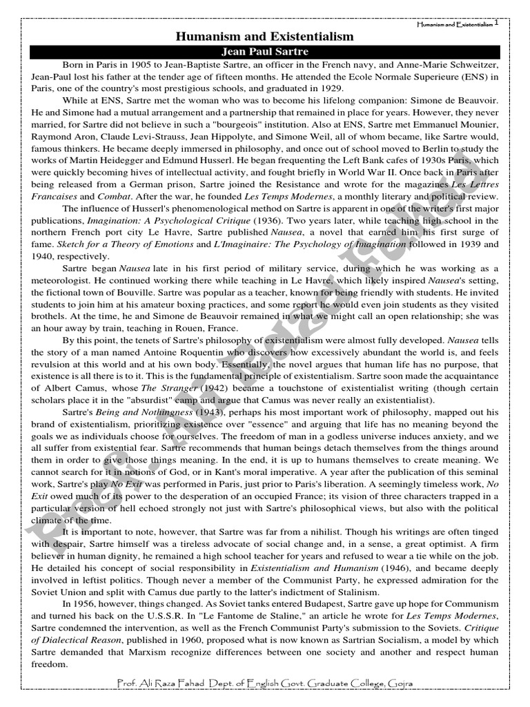 Humanism and Existentialism Short | Download Free PDF | Existentialism | Jean Paul Sartre