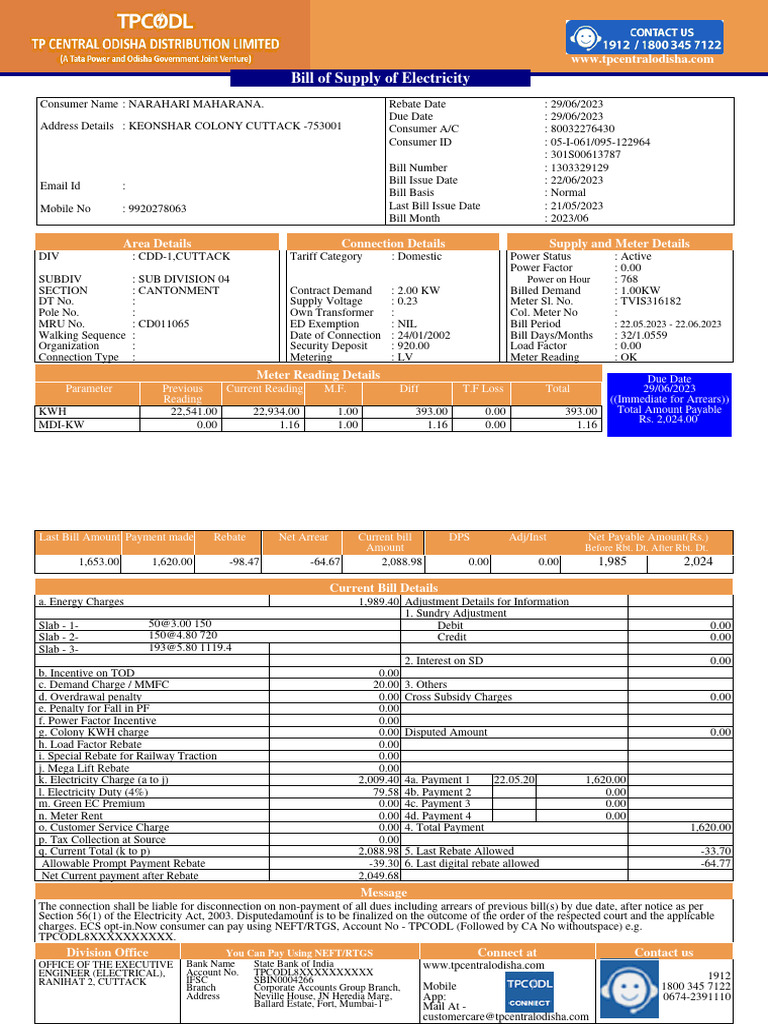 Bill of Supply of Electricity: You Can Pay Using NEFT/RTGS | PDF ...