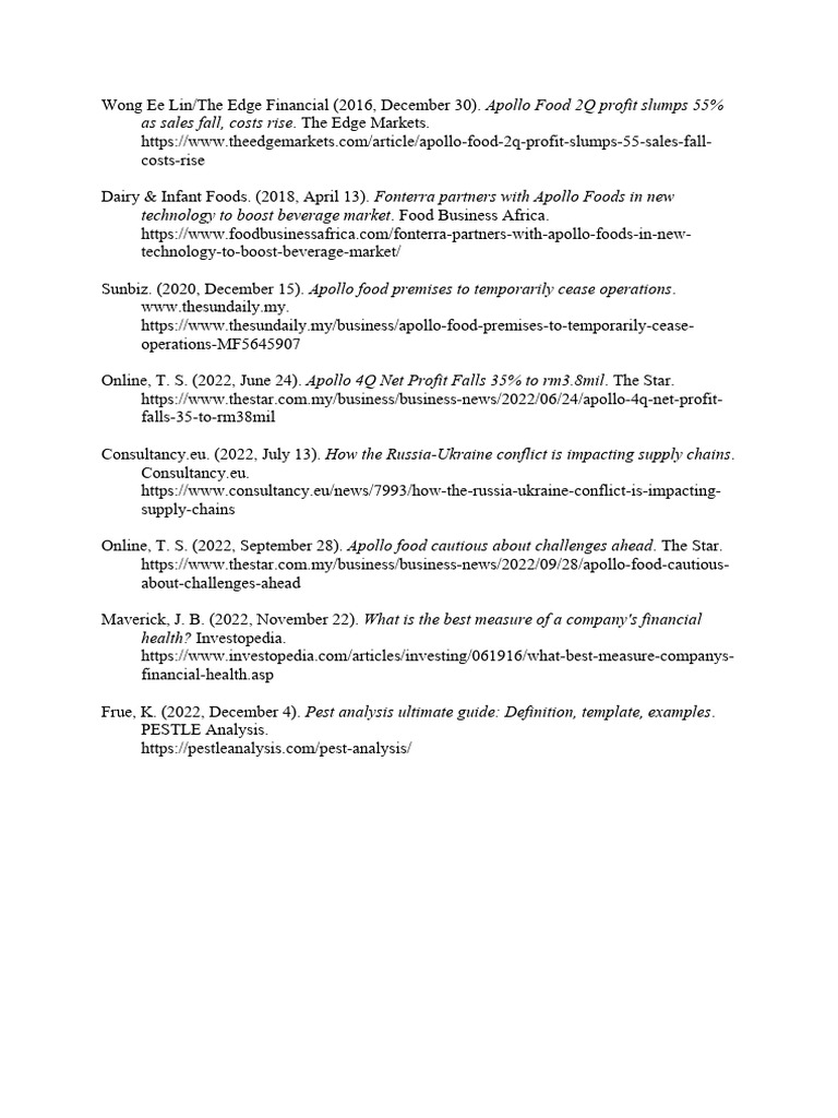Apollo Food Holding Company Reference | PDF