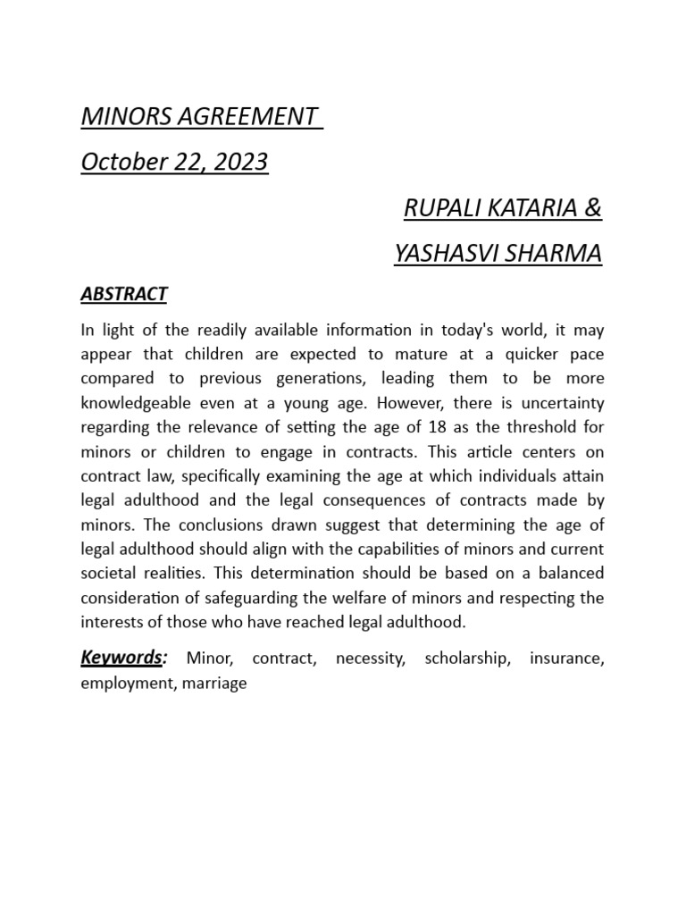 Research Paper On Minors Agreement | PDF | Restitution | Tort